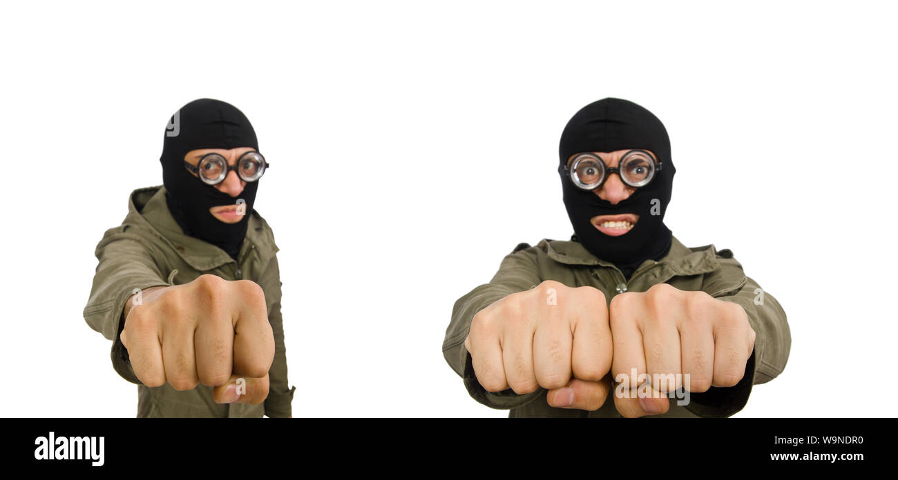 Criminal wearing mask isolated on white Stock Photo - Alamy