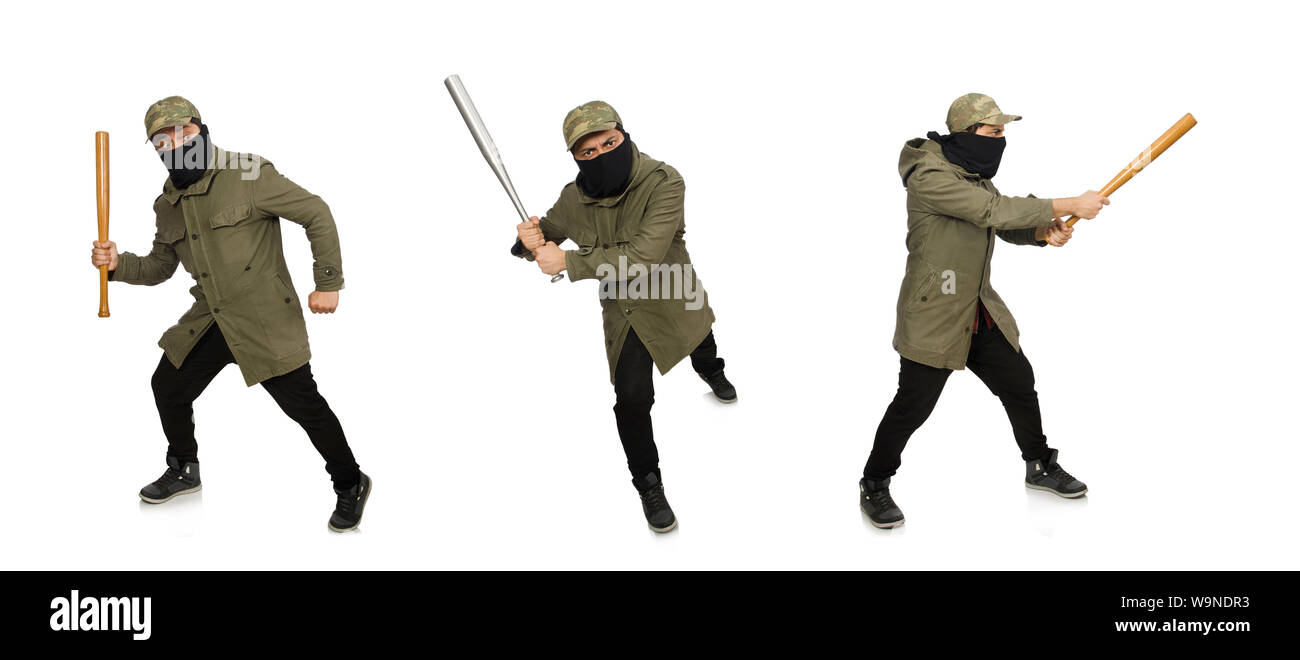 The funny man with baseball bat isolated on white Stock Photo - Alamy