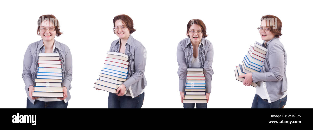 The girl student with books on white Stock Photo - Alamy