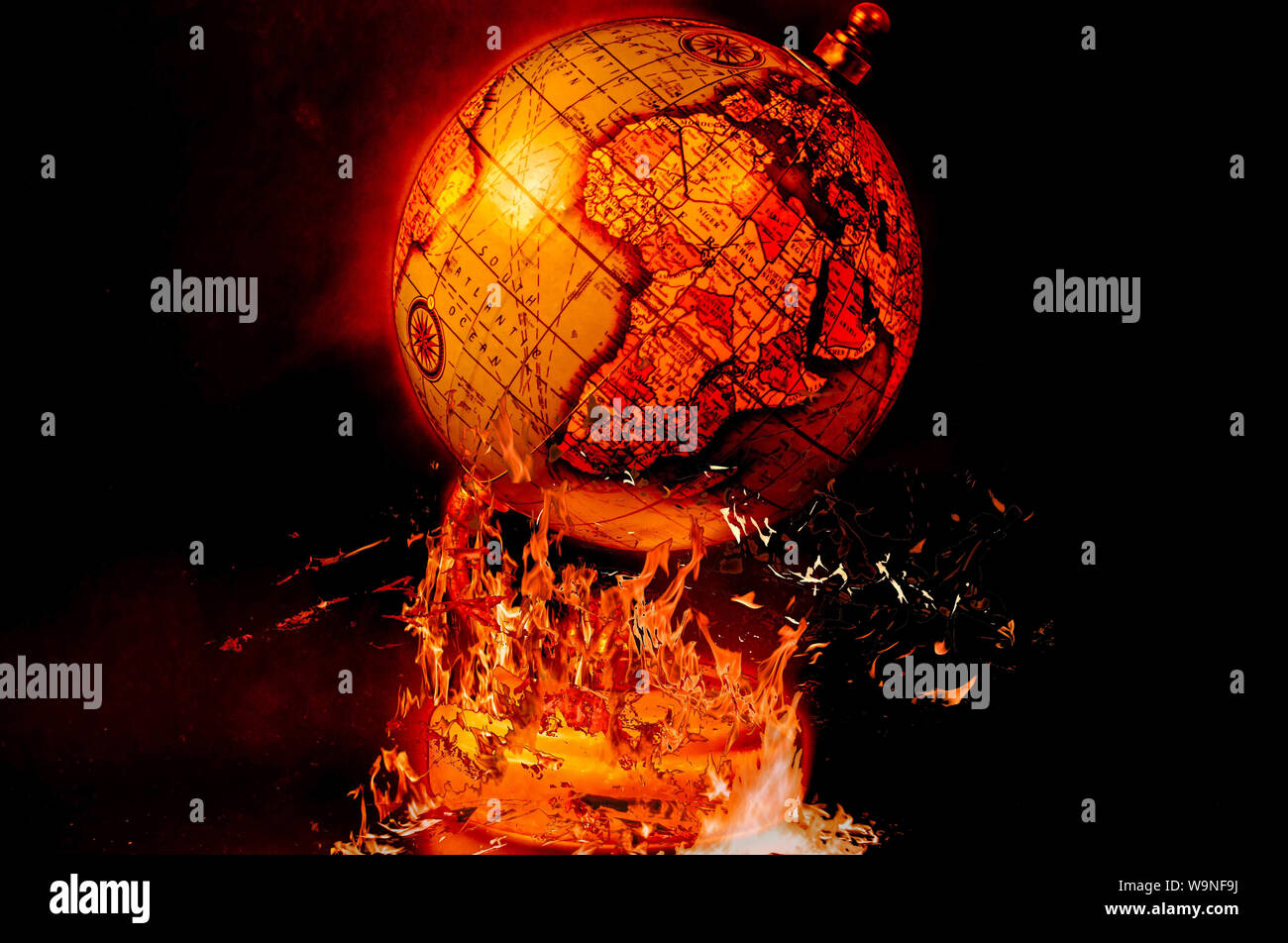 Globe On Fire Art , symbolizes Apocalypse , End Of The World , Global ...