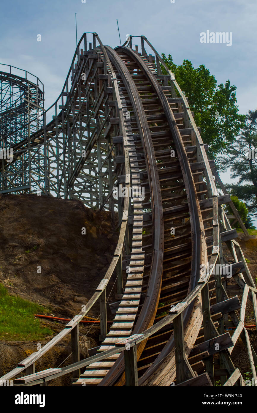 Wooden Roller Coaster descent in wisconsin dells Stock Photo - Alamy