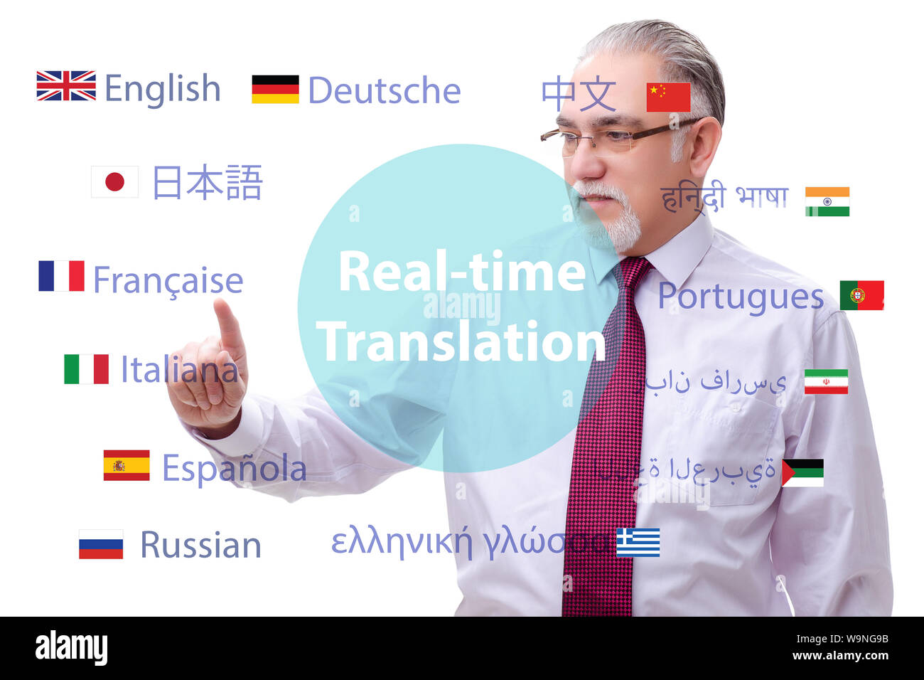 The concept of real time translation from foreign language Stock Photo ...