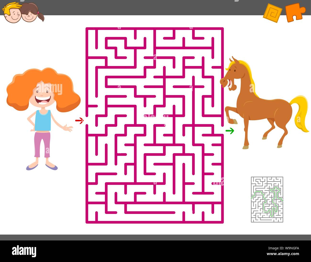 Cartoon Illustration of Education Maze Activity Game for Children with ...