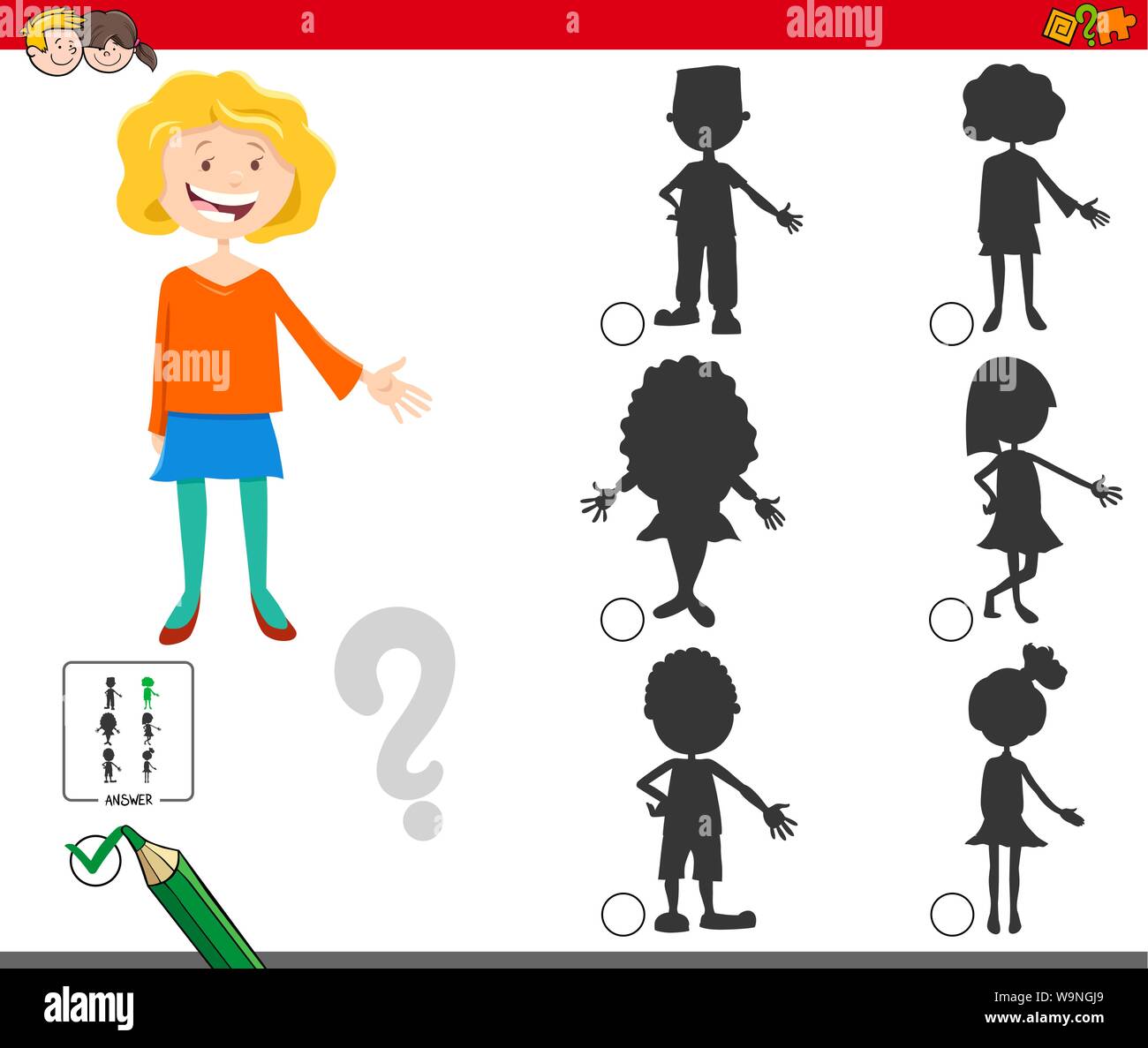 Cartoon Illustration of Finding the Right Shadow Educational Game for ...