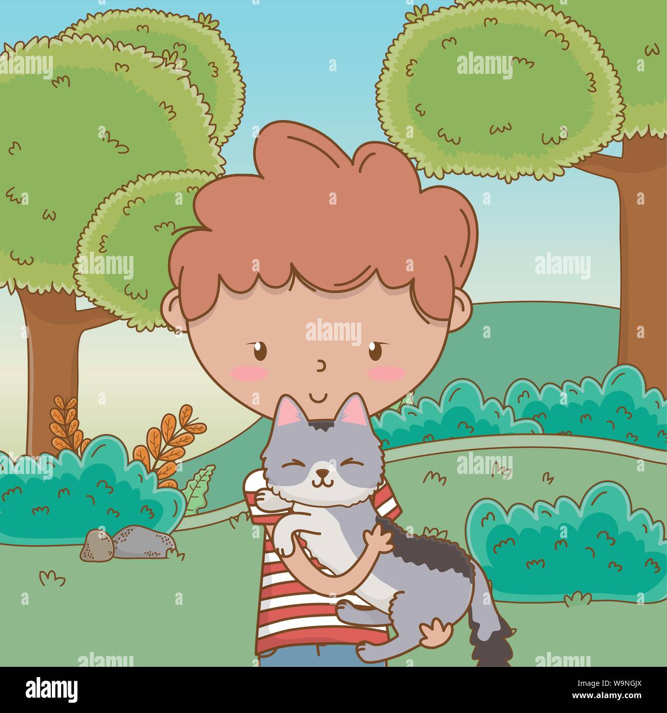 Boy with cat cartoon design, Mascot pet animal domestic cute life ...