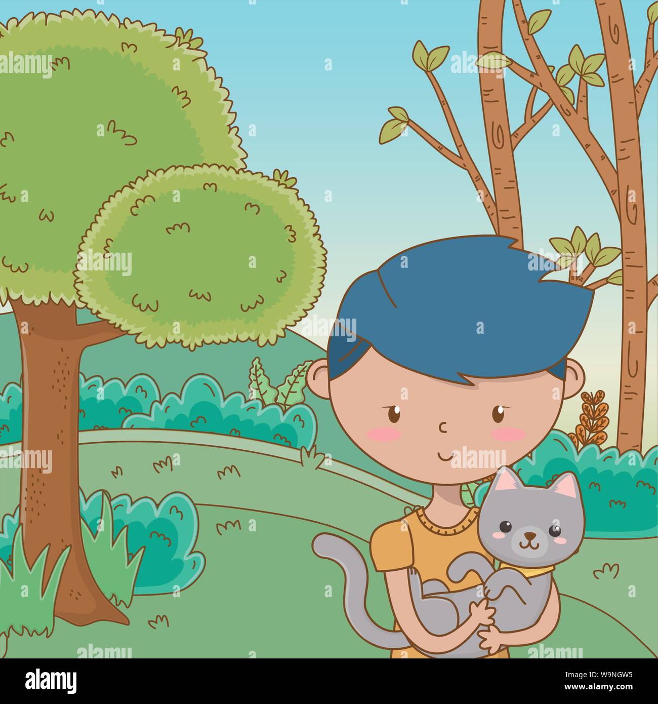 Boy with cat cartoon design, Mascot pet animal domestic cute life ...