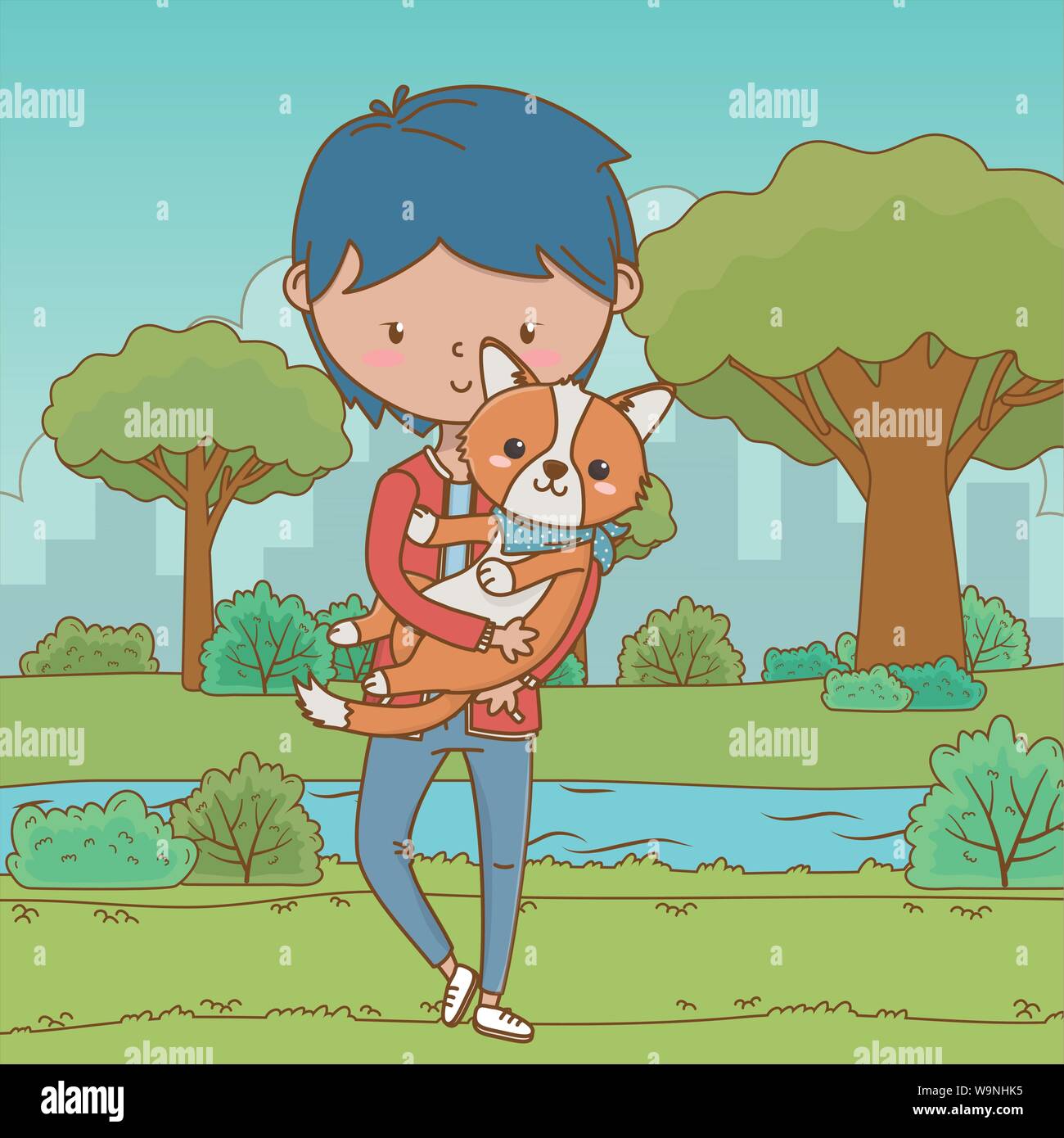 Boy with dog cartoon design, Mascot pet animal nature cute and puppy ...