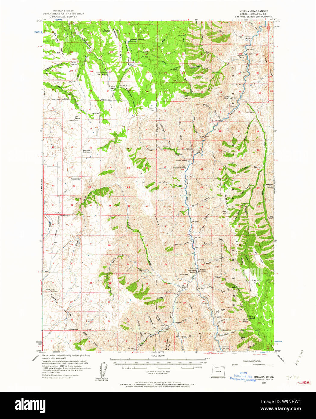 USGS Topo Map Oregon Imnaha 282602 1954 62500 Restoration Stock Photo ...