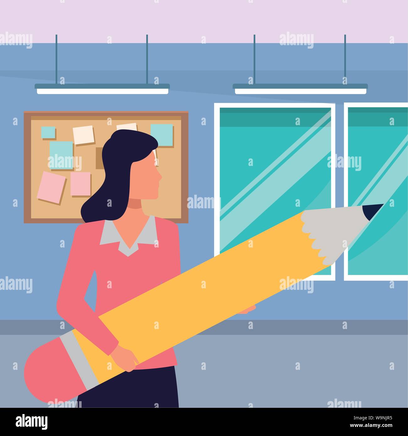 Executive businesswoman holding big pencil Stock Vector Image & Art - Alamy