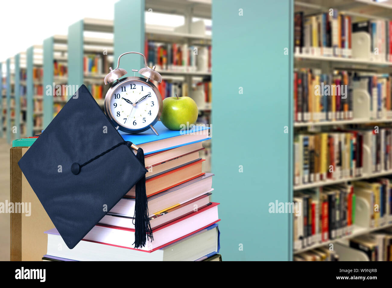 composition of library with book and accessory for education concept ...