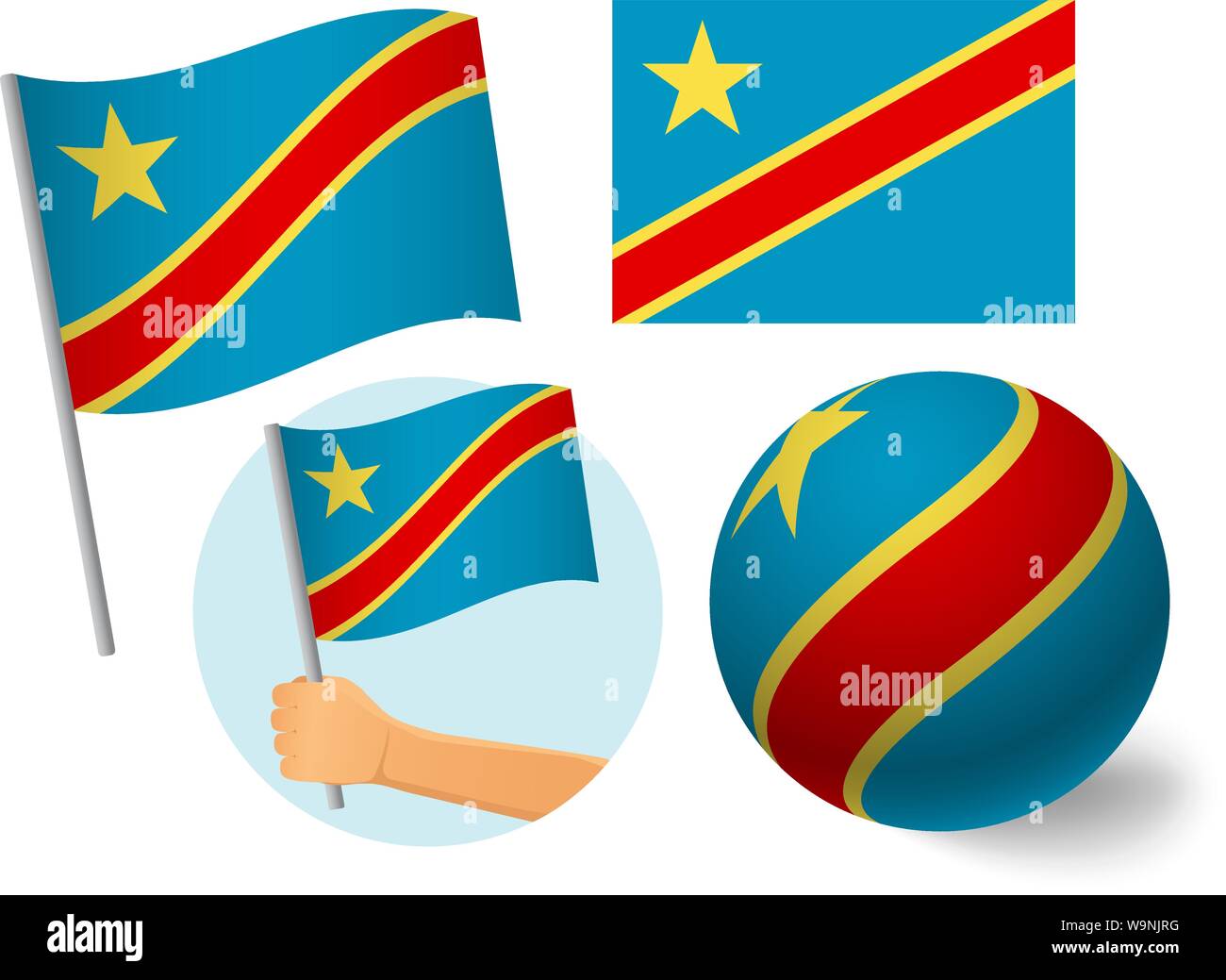 Democratic Republic of the Congo flag icon set. National flag of ...