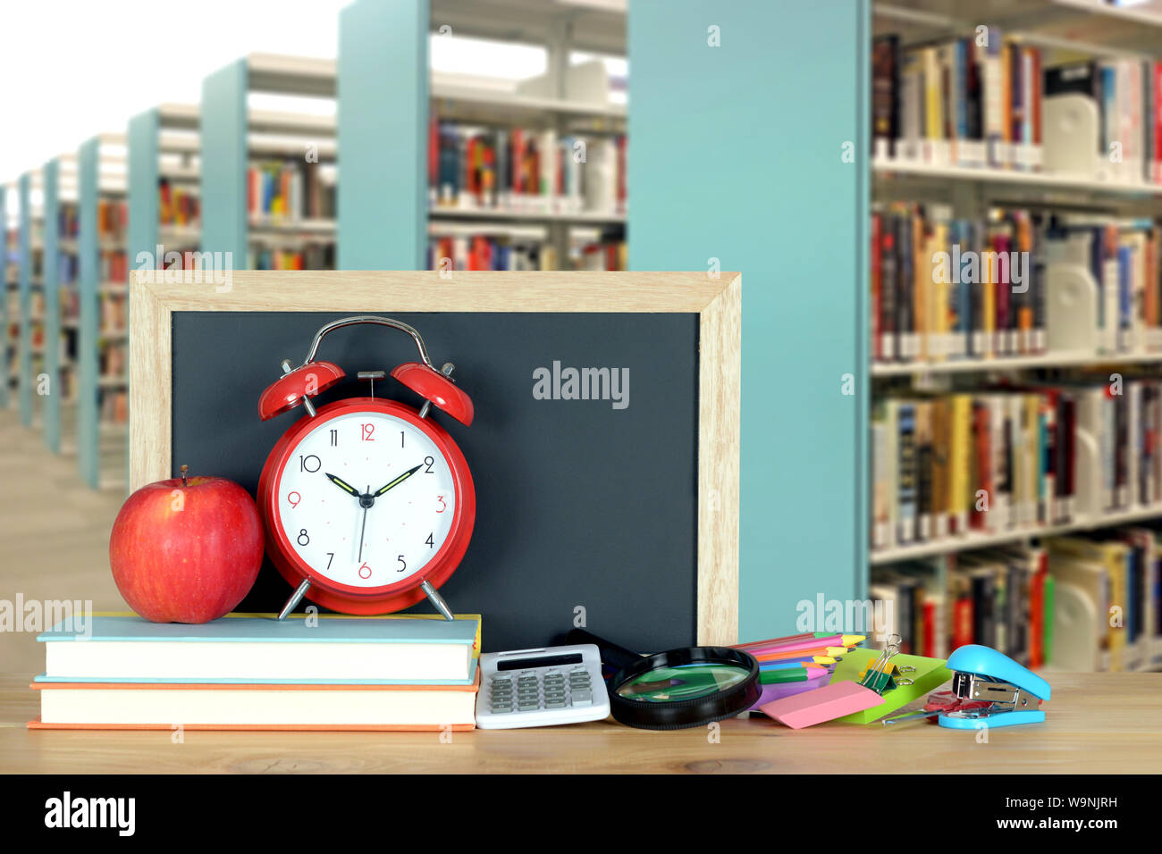 composition of library with book and accessory for education concept ...