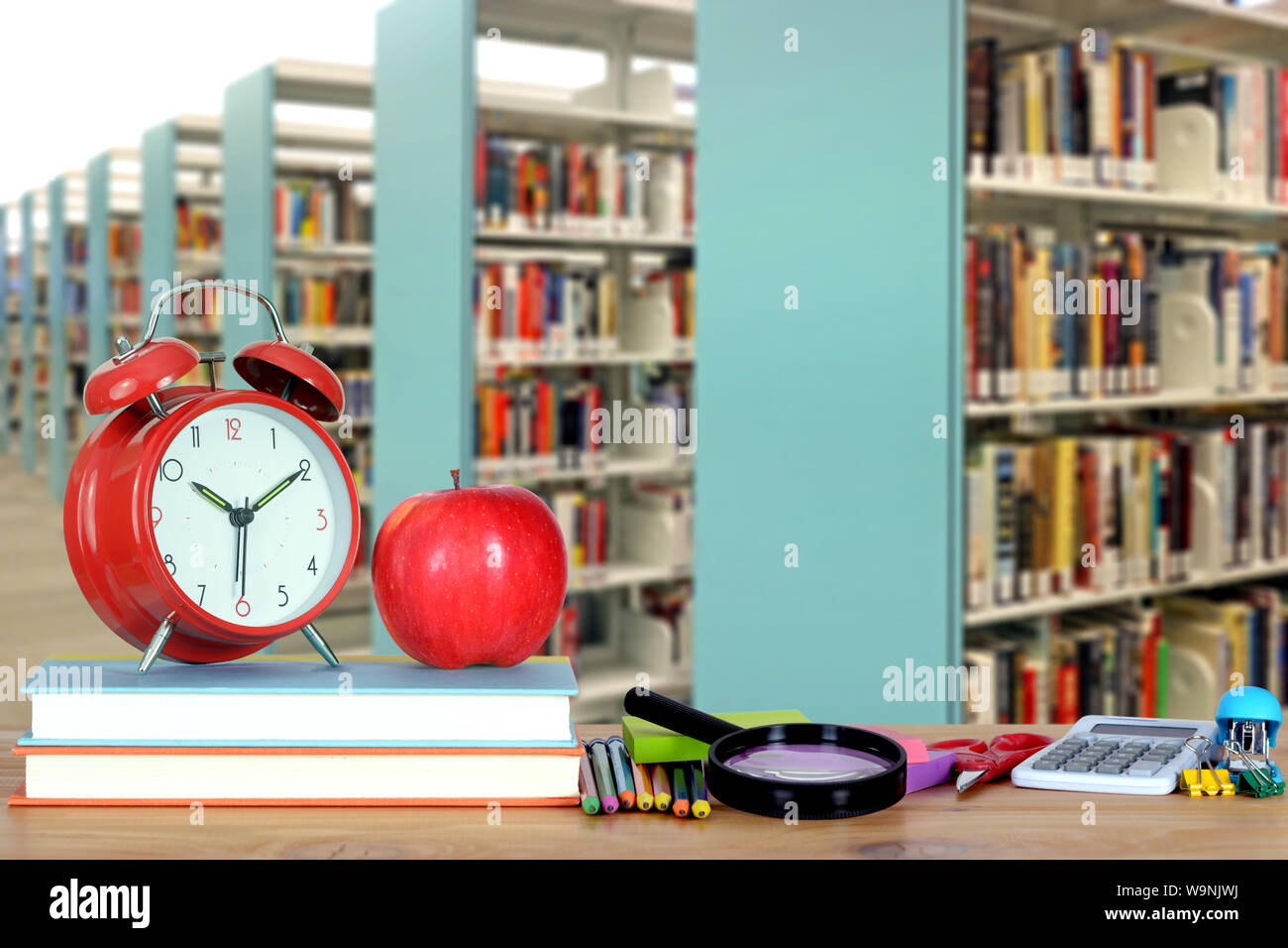 composition of library with book and accessory for education concept ...