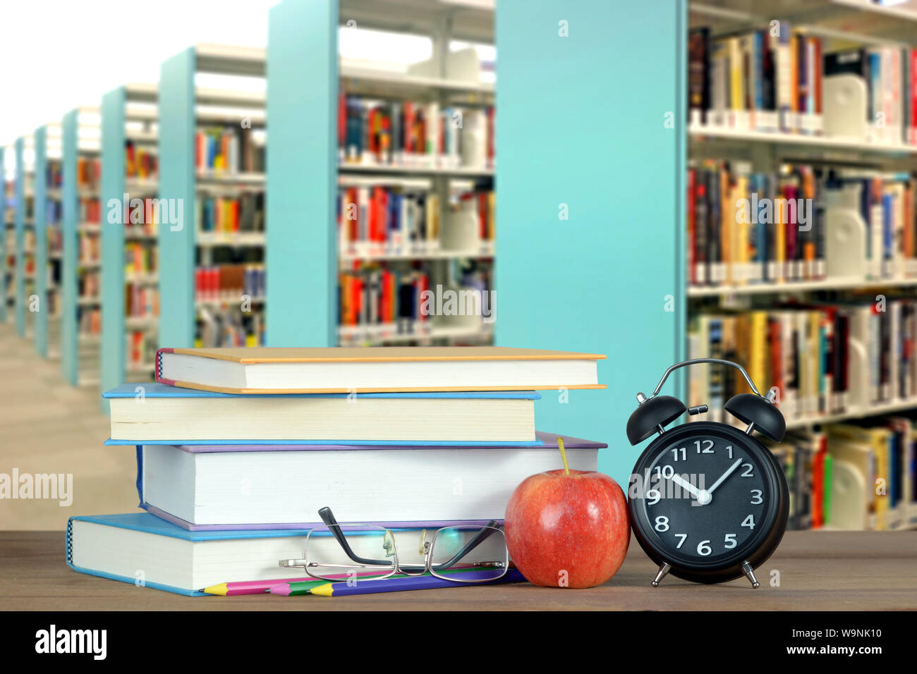 composition of library with book and accessory for education concept ...