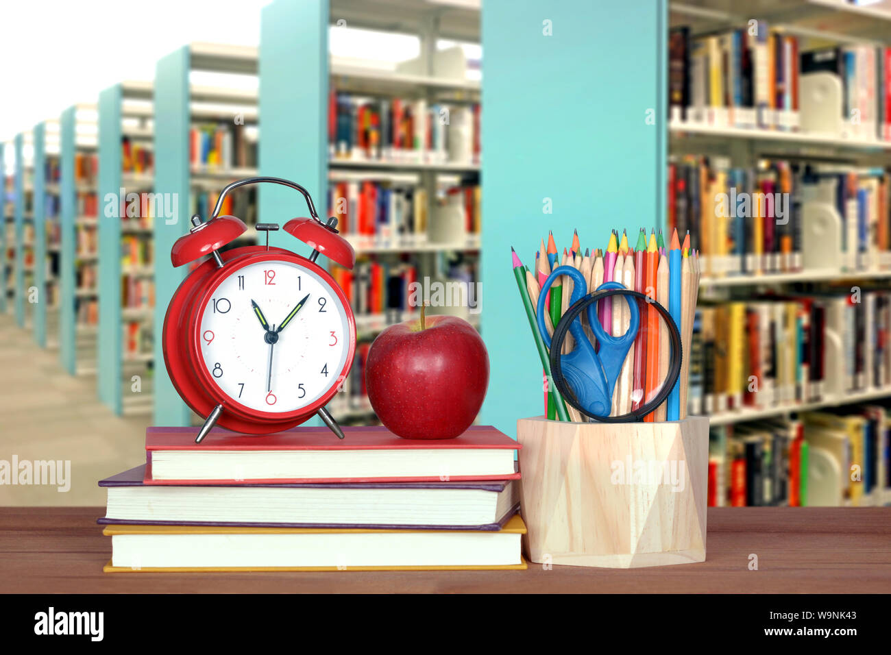 composition of library with book and accessory for education concept ...