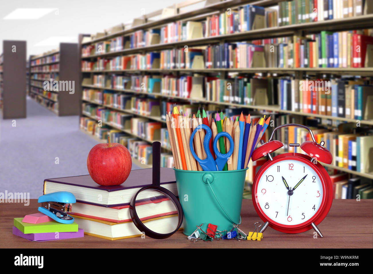 library with book for education concept (blurry background Stock Photo ...