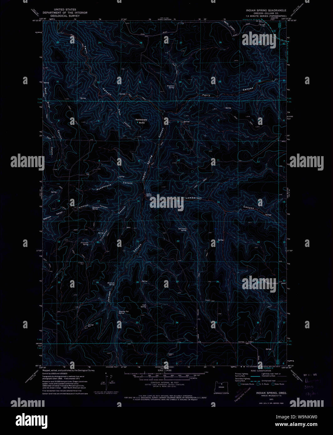 USGS Topo Map Oregon Indian Spring 280293 1971 24000 Inverted ...