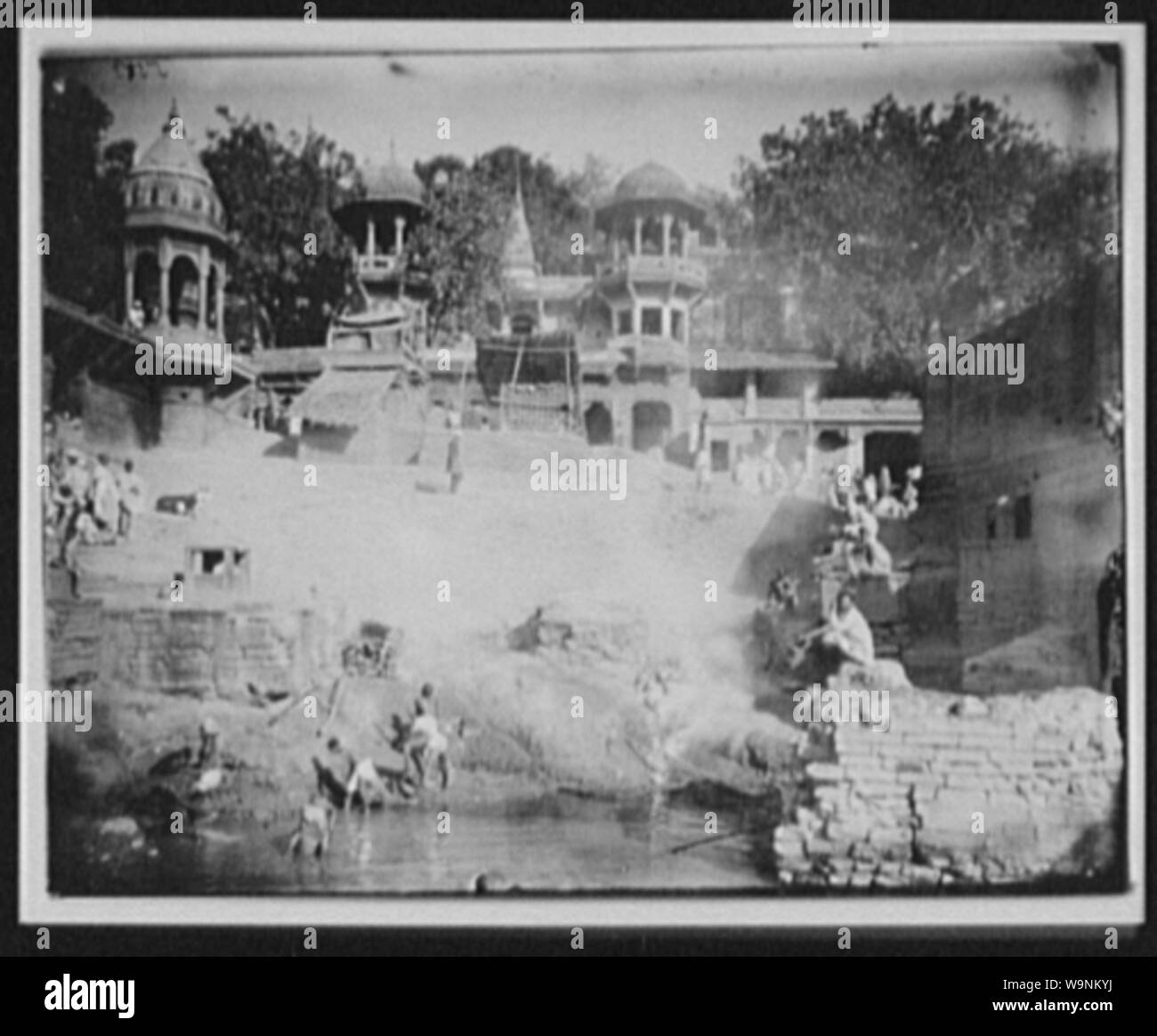 Benares - burning ghat on riverbank Stock Photo - Alamy