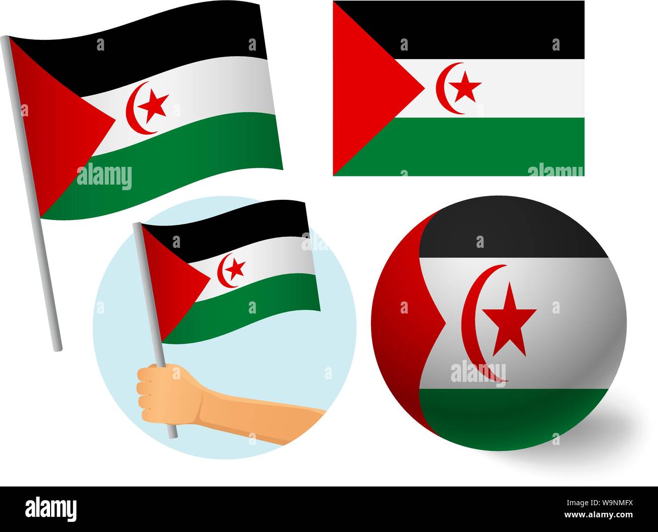 Sahrawi Arab Democratic Republic flag icon set. National flag of ...