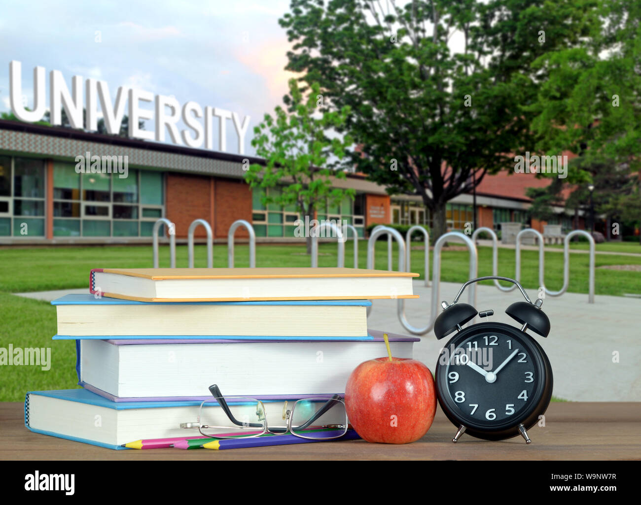 An Education Concept with books and Campus of University Stock Photo ...