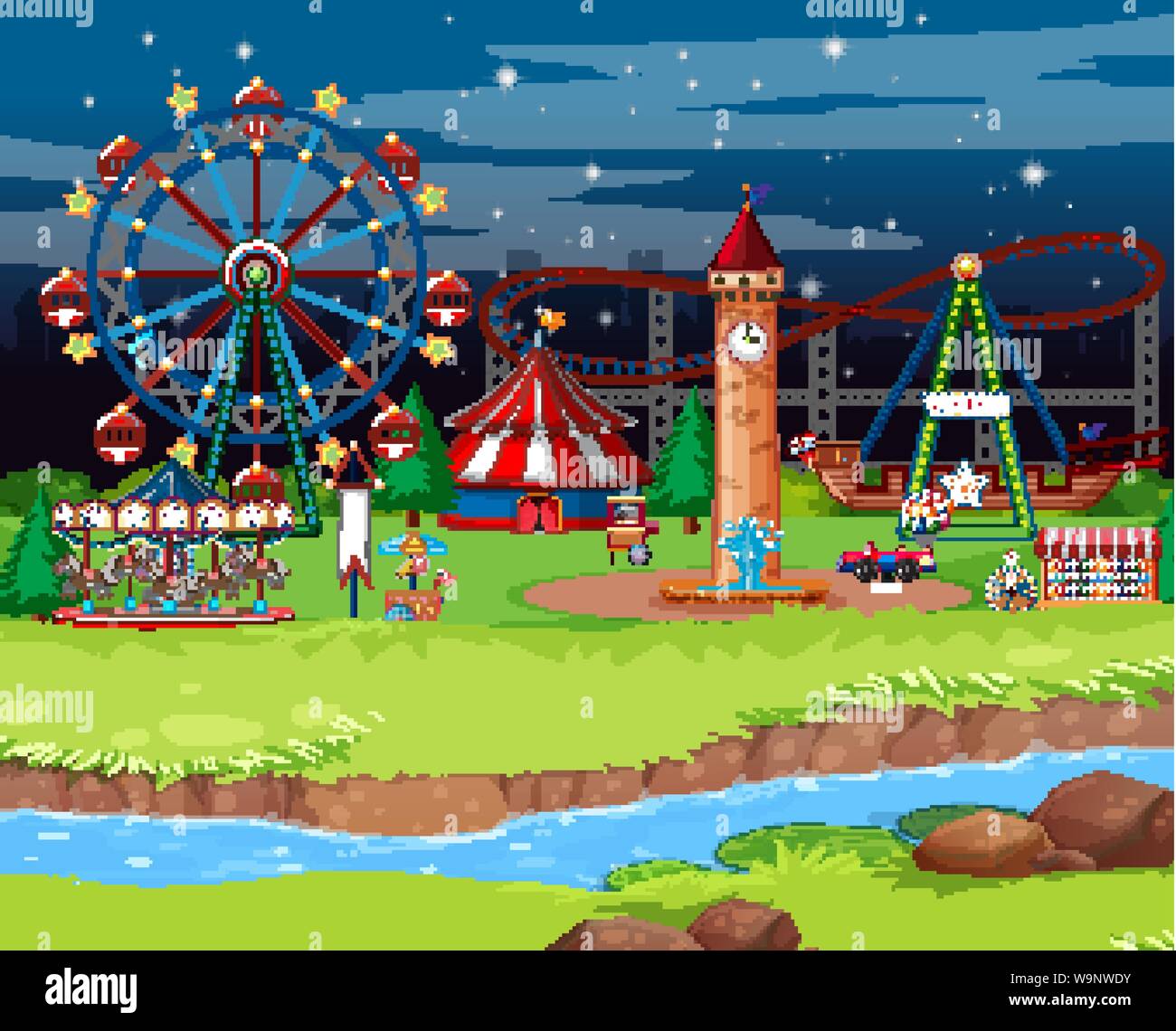 Scene background design with many rides illustration Stock Vector Image ...