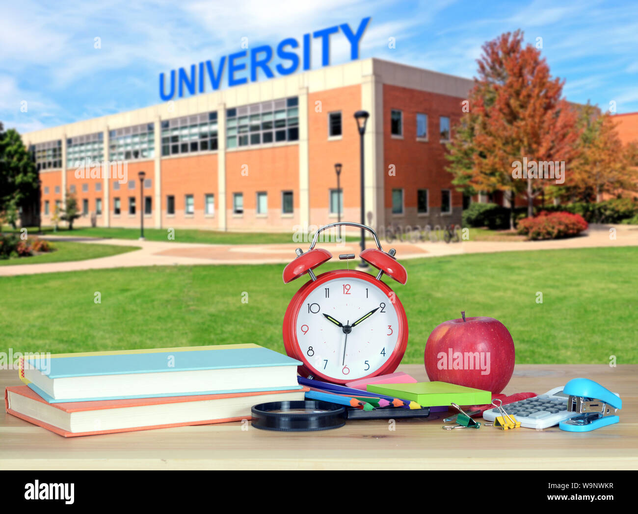 University campus with books for education concept Stock Photo - Alamy