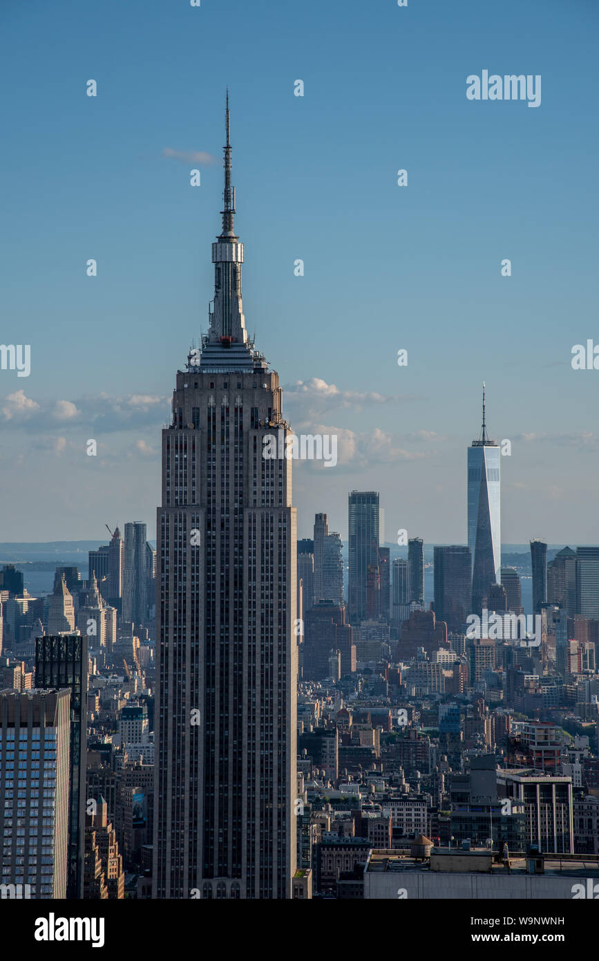 NYCs lower Manhattan with the Empire State Building from a high up ...