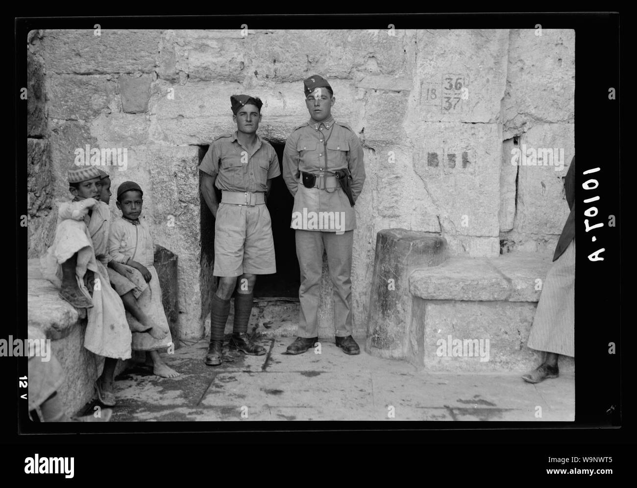 Bethlehem. British soldiers in doorway of Church of the Nativity Stock ...