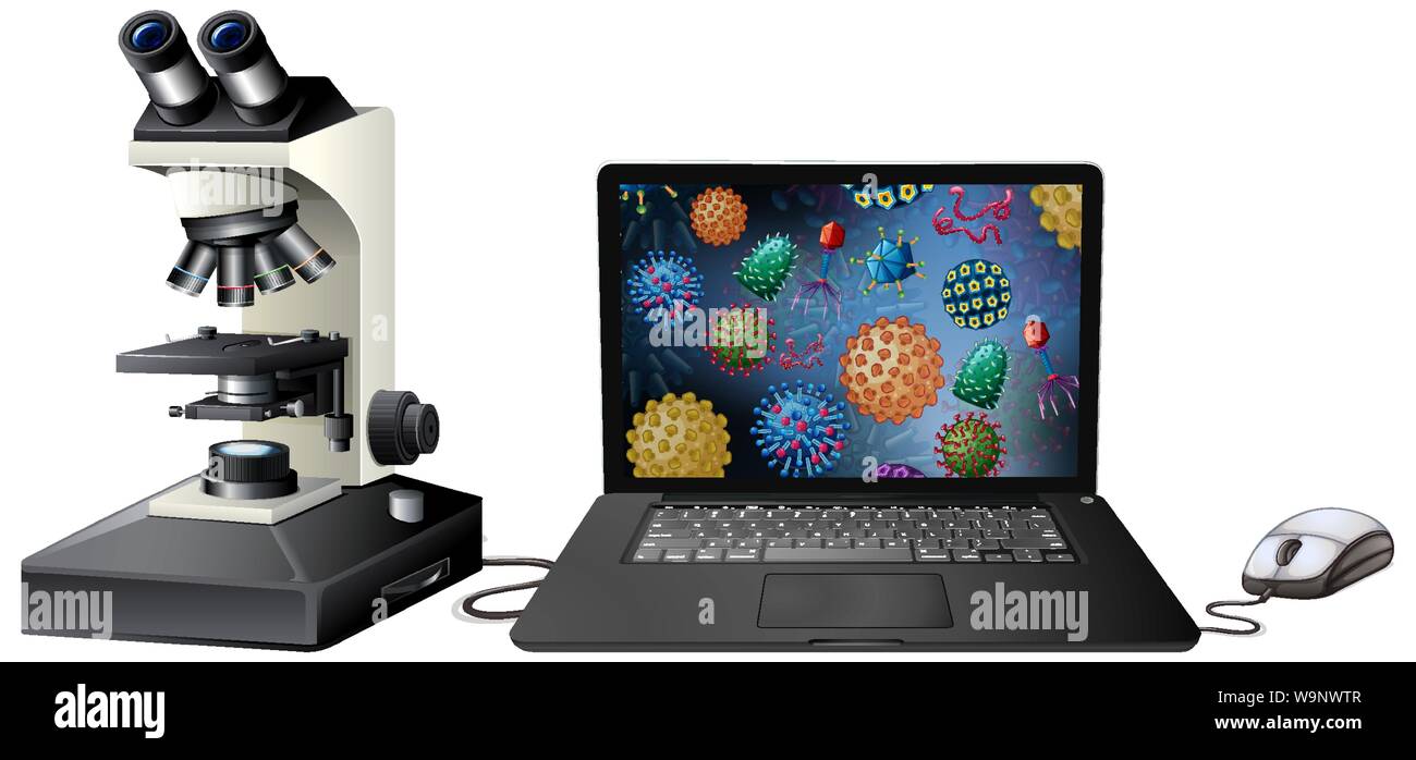 Close up isolated object of virus on computer screen illustration Stock ...