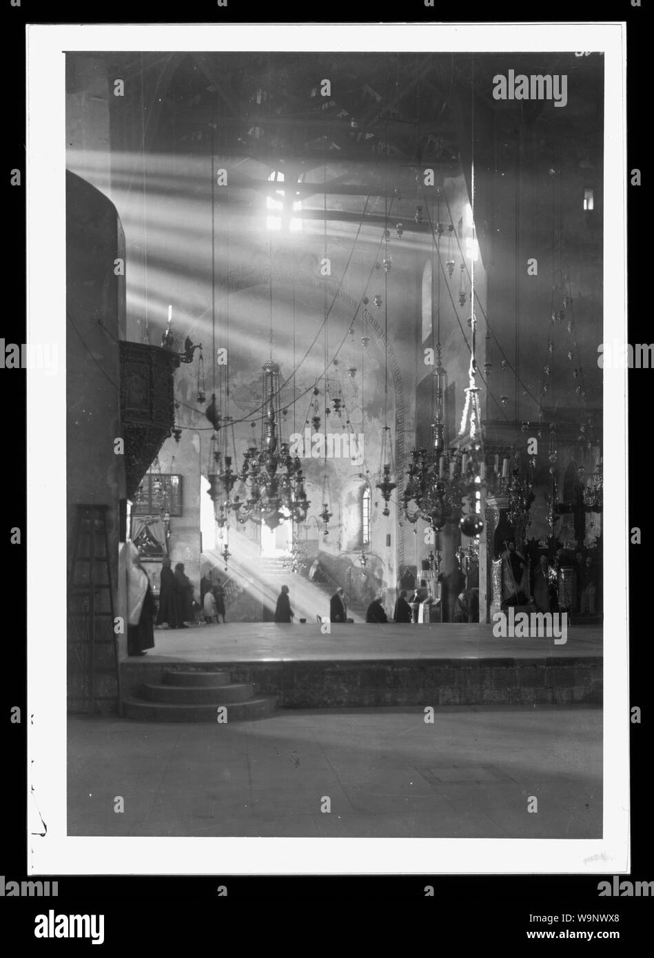 Bethlehem. Church of the Nativity. Dark interior lit by sun rays Stock ...