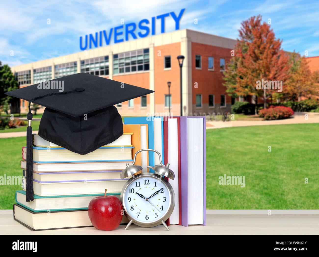 University campus with books for education concept Stock Photo - Alamy