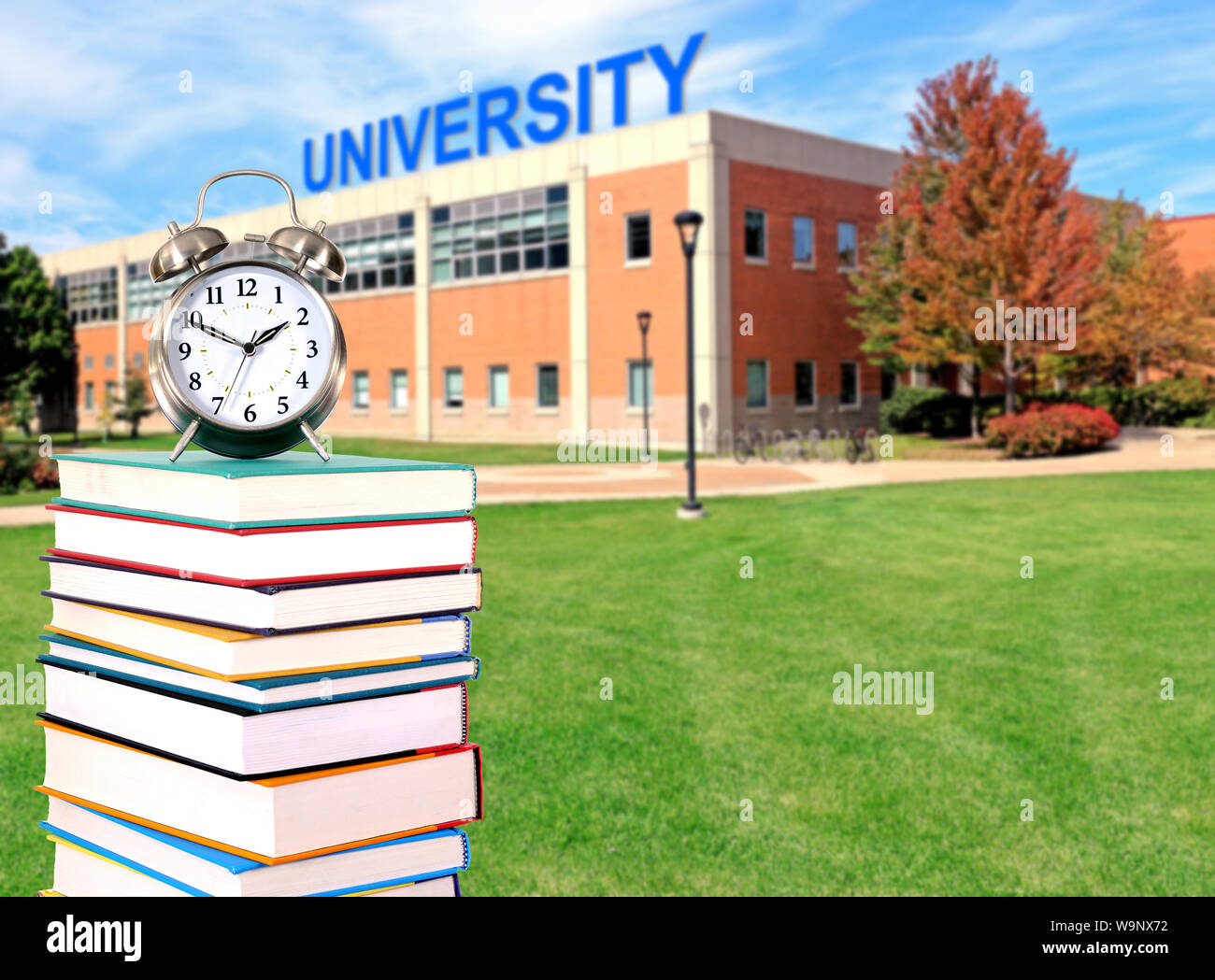 University campus with books for education concept Stock Photo - Alamy