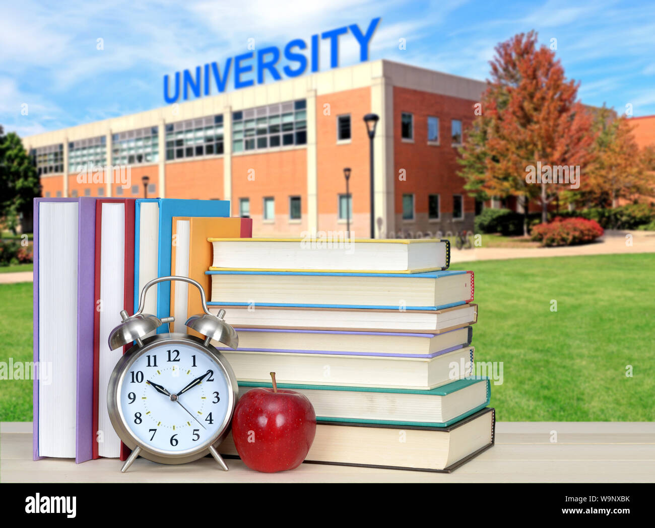 University campus with books for education concept Stock Photo - Alamy