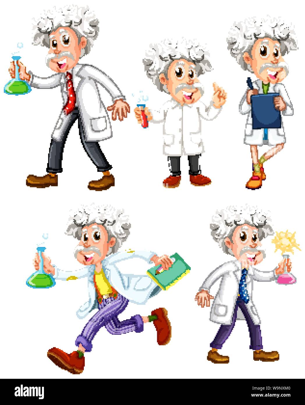 Scientist in different poses on white background illustration Stock ...