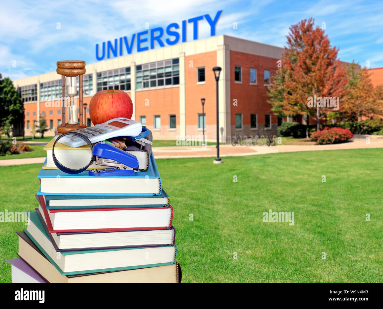 University campus with books for education concept Stock Photo - Alamy