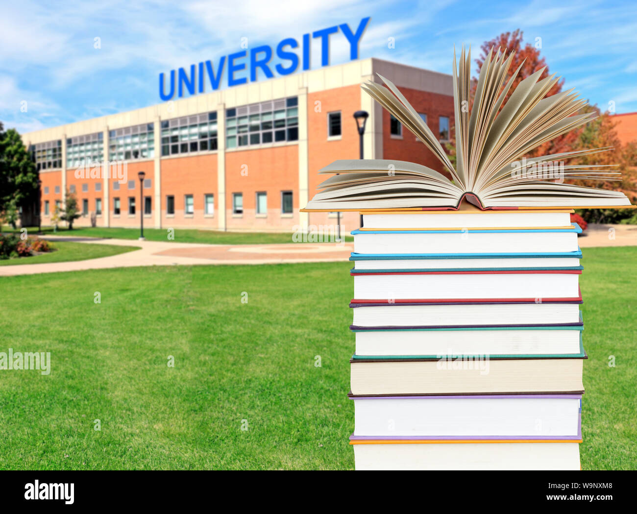 University campus with books for education concept Stock Photo - Alamy