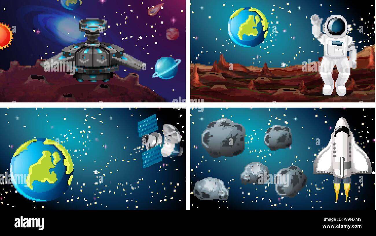 Set of different space scenes illustration Stock Vector Image & Art - Alamy