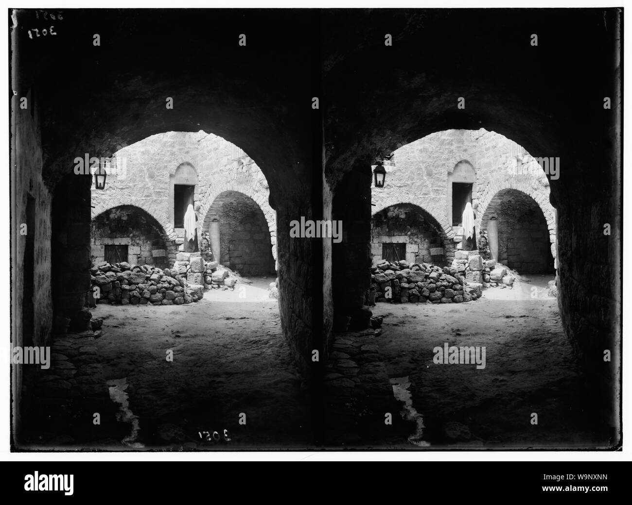 Bethlehem and surroundings. Street in oldest Bethlehem. Dark arches and ...