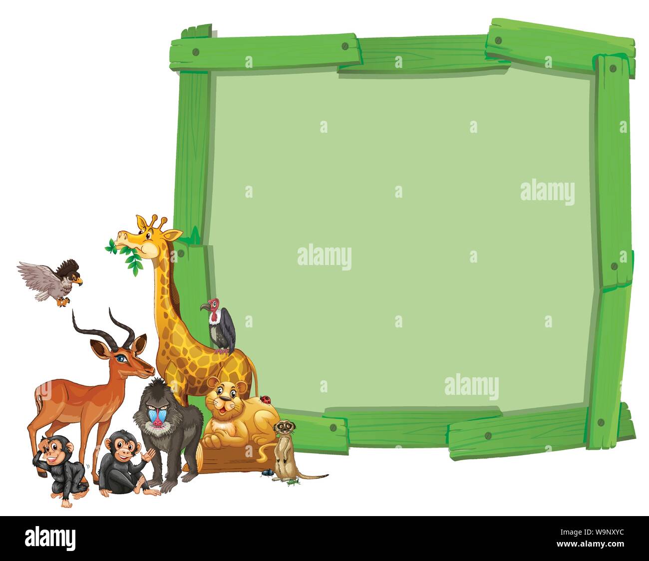 Frame design with many animals around border illustration Stock Vector ...