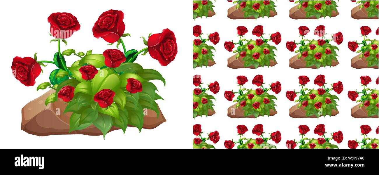 Seamless background design with red roses on rocks illustration Stock ...