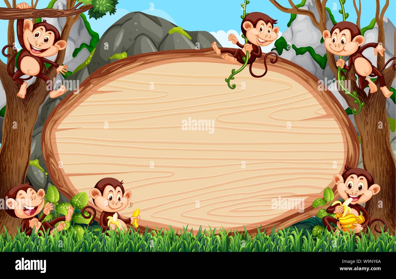Frame design with many monkeys around border illustration Stock Vector ...