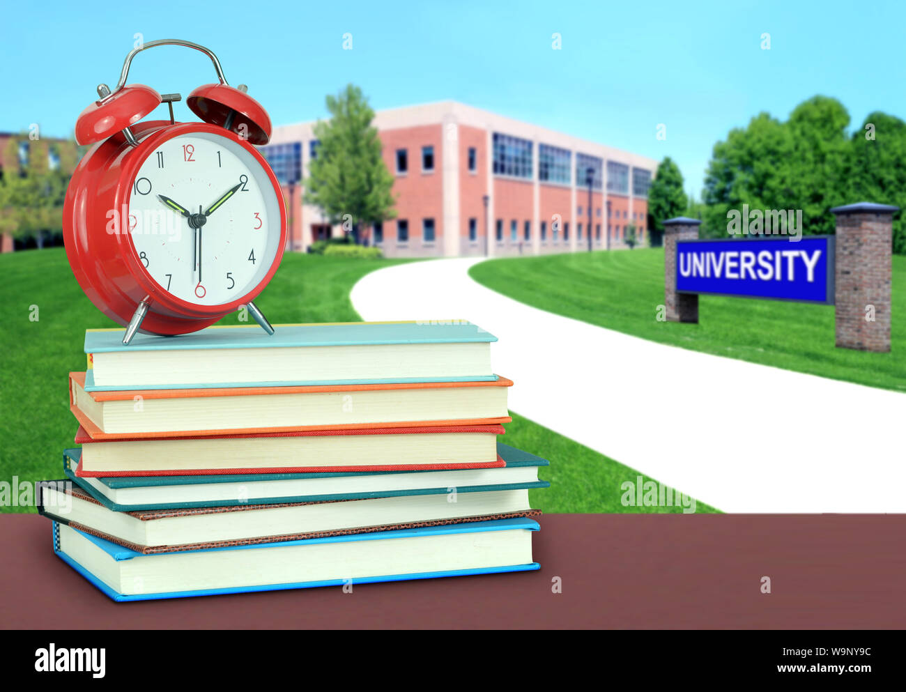 path to campus of higher education concept with book and university ...