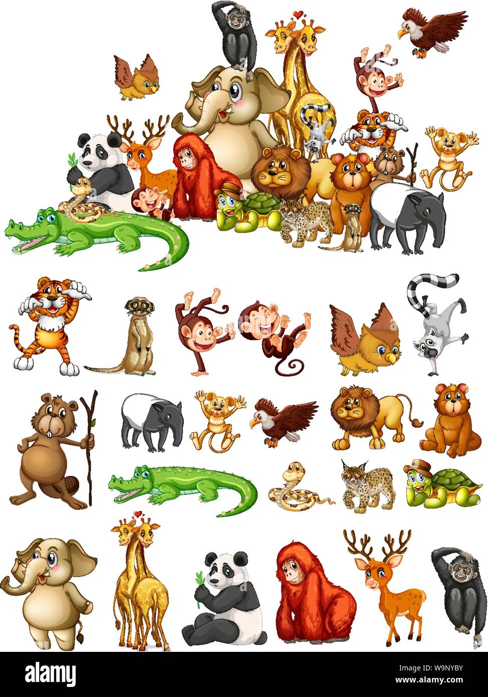 Many animals on white background illustration Stock Vector Image & Art ...