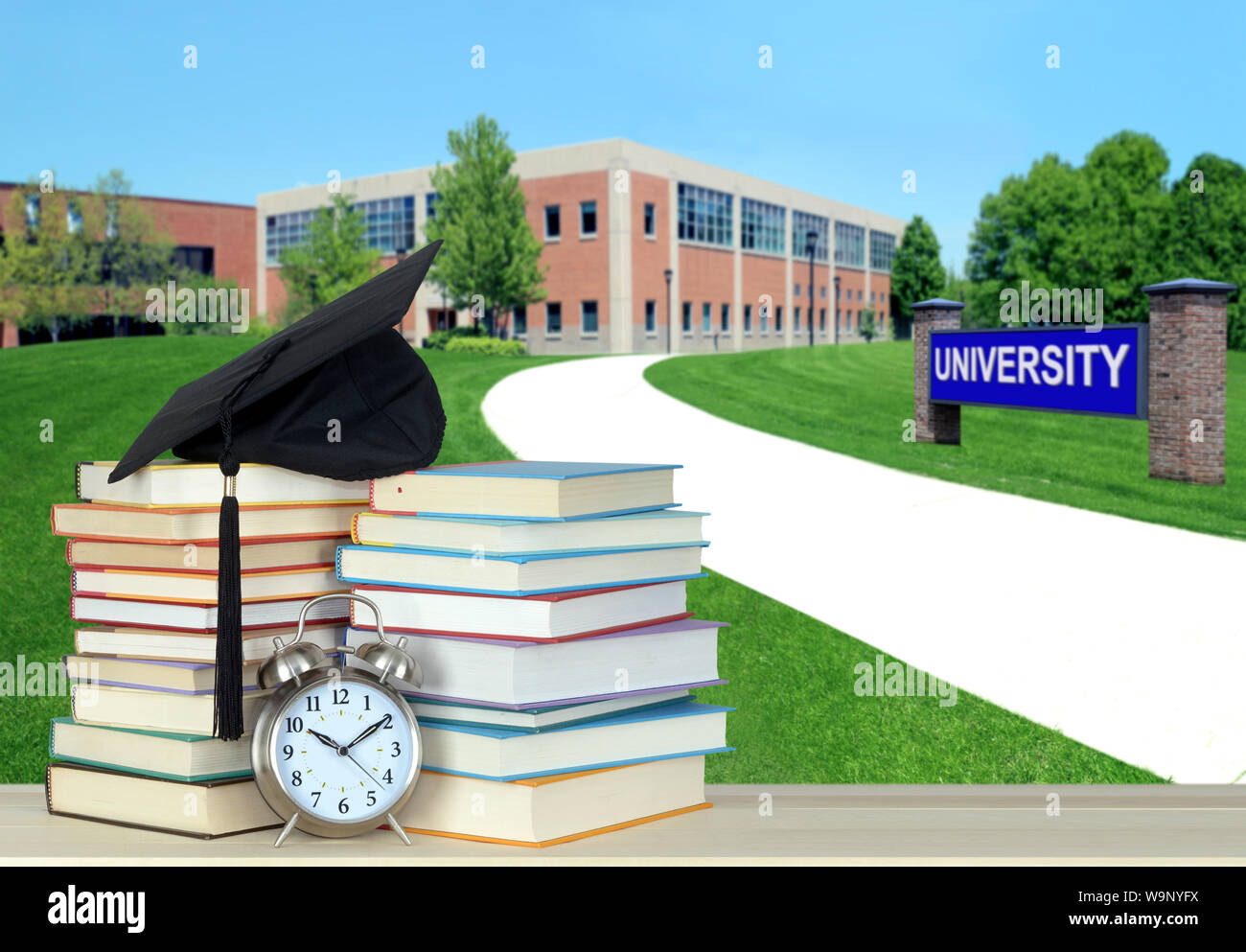 higher education concept with book and university Stock Photo - Alamy