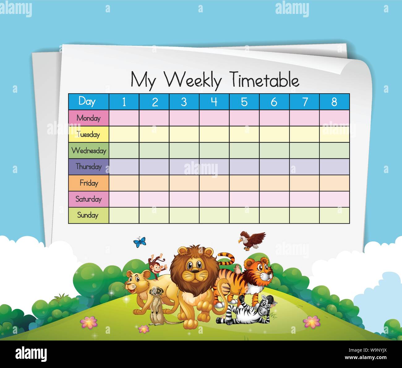 Timetable template with many animals illustration Stock Vector Image ...