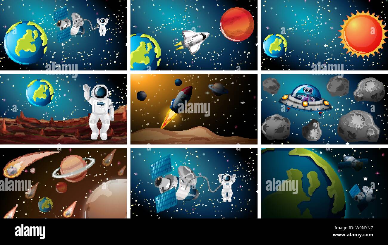 Set of various space scenes illustration Stock Vector Image & Art - Alamy