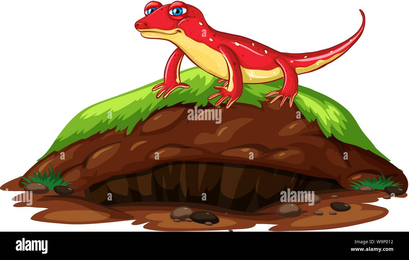 Nature scene with red gecko on hill illustration Stock Vector Image ...