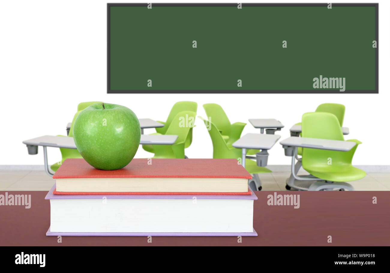 books and empty classroom in school for back to school concept and open ...