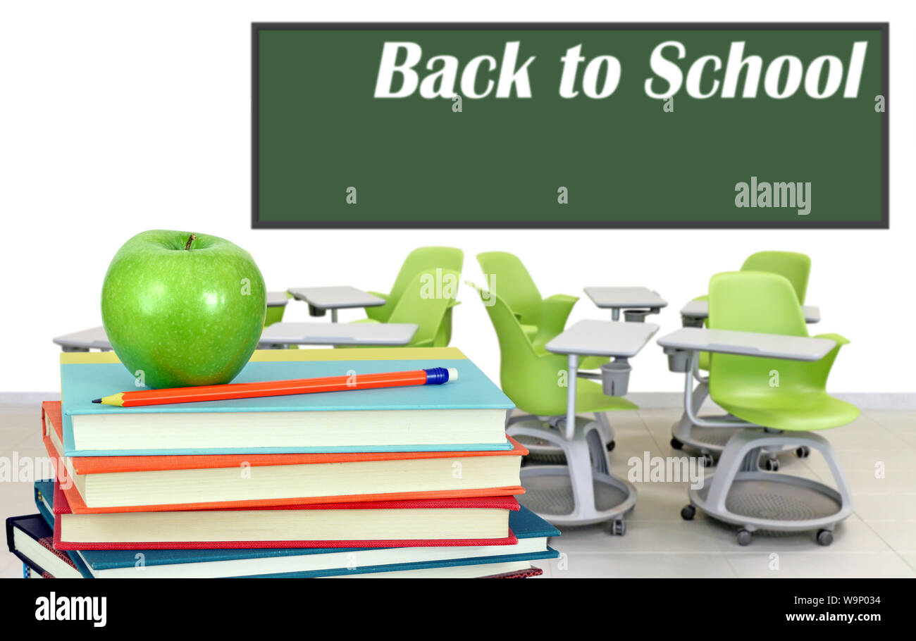 books and empty classroom for back to school concept Stock Photo - Alamy