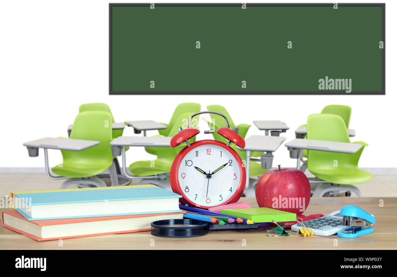 books and empty classroom in school for back to school concept and open ...